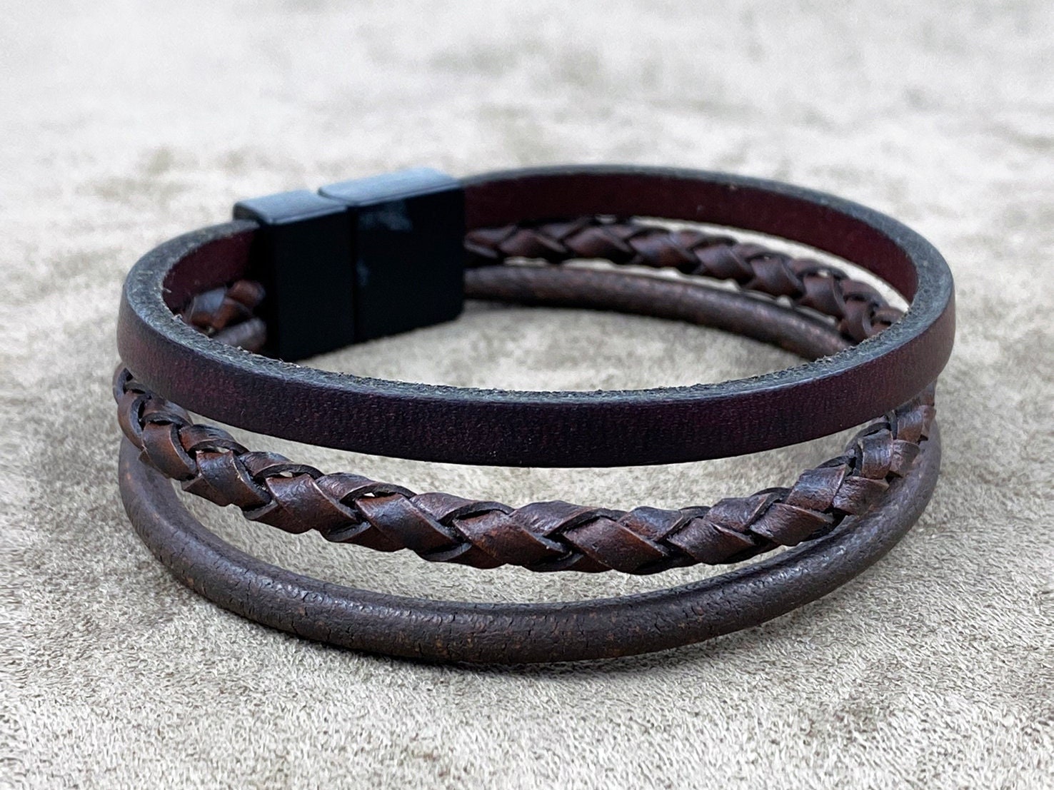 Multilayer Bracelet Set for Men, Braided Leather Stack Bracelet ...