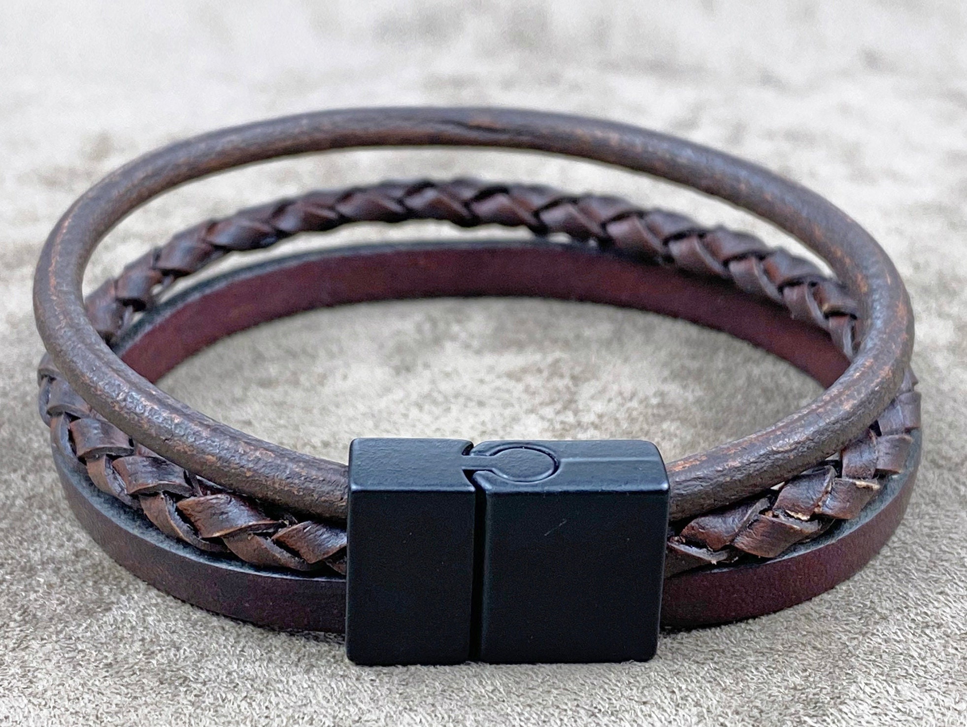 Multilayer Bracelet Set for Men, Braided Leather Stack Bracelet ...