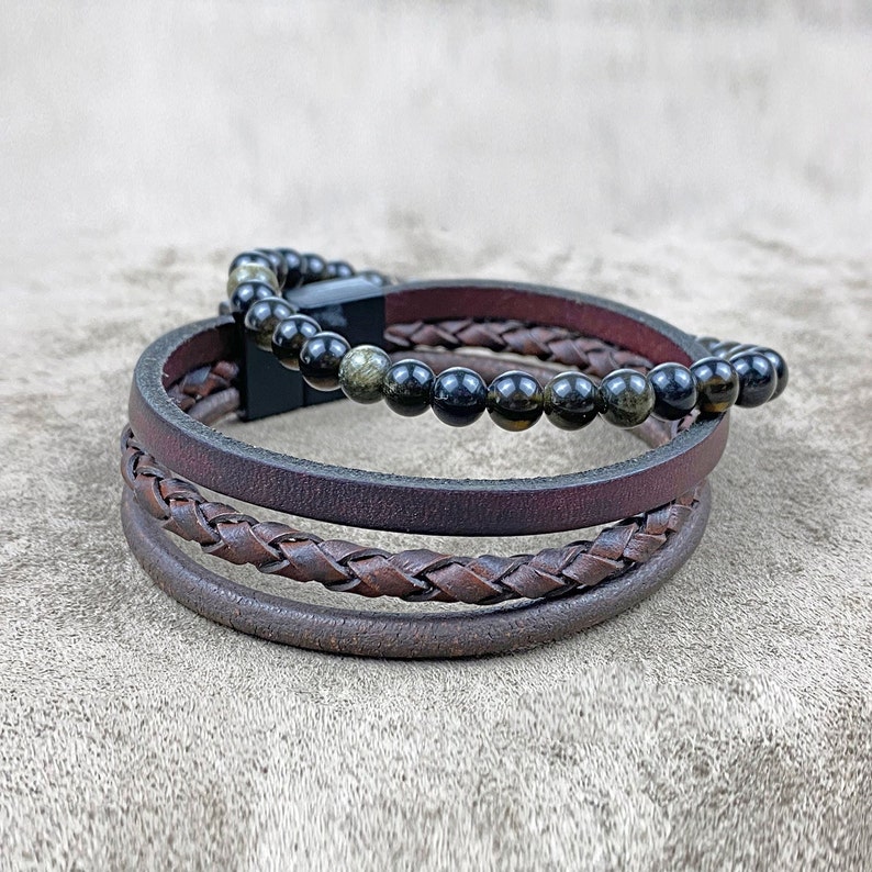 Multilayer Bracelet Set for Men, Braided Leather Stack Bracelet ...