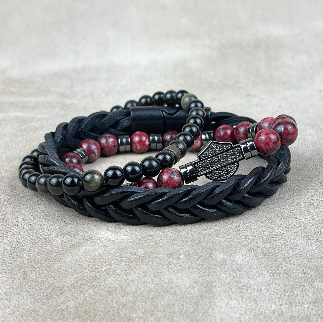Triple Bracelet Set for Men, Multi Layer Bracelet Set, Beaded Strand ...