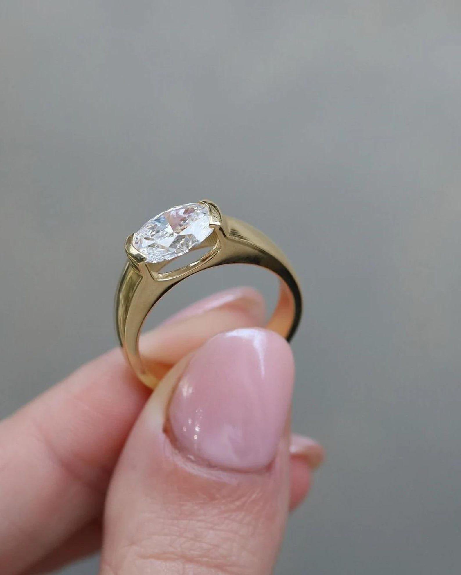 East-west Oval Cut Half Bezel Set Ring, 1.75 CT Oval Solitaire ...