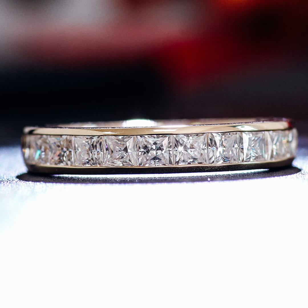 Princess Cut Channel Set Wedding Band in 14k Solid Gold 2.50mm Princess ...