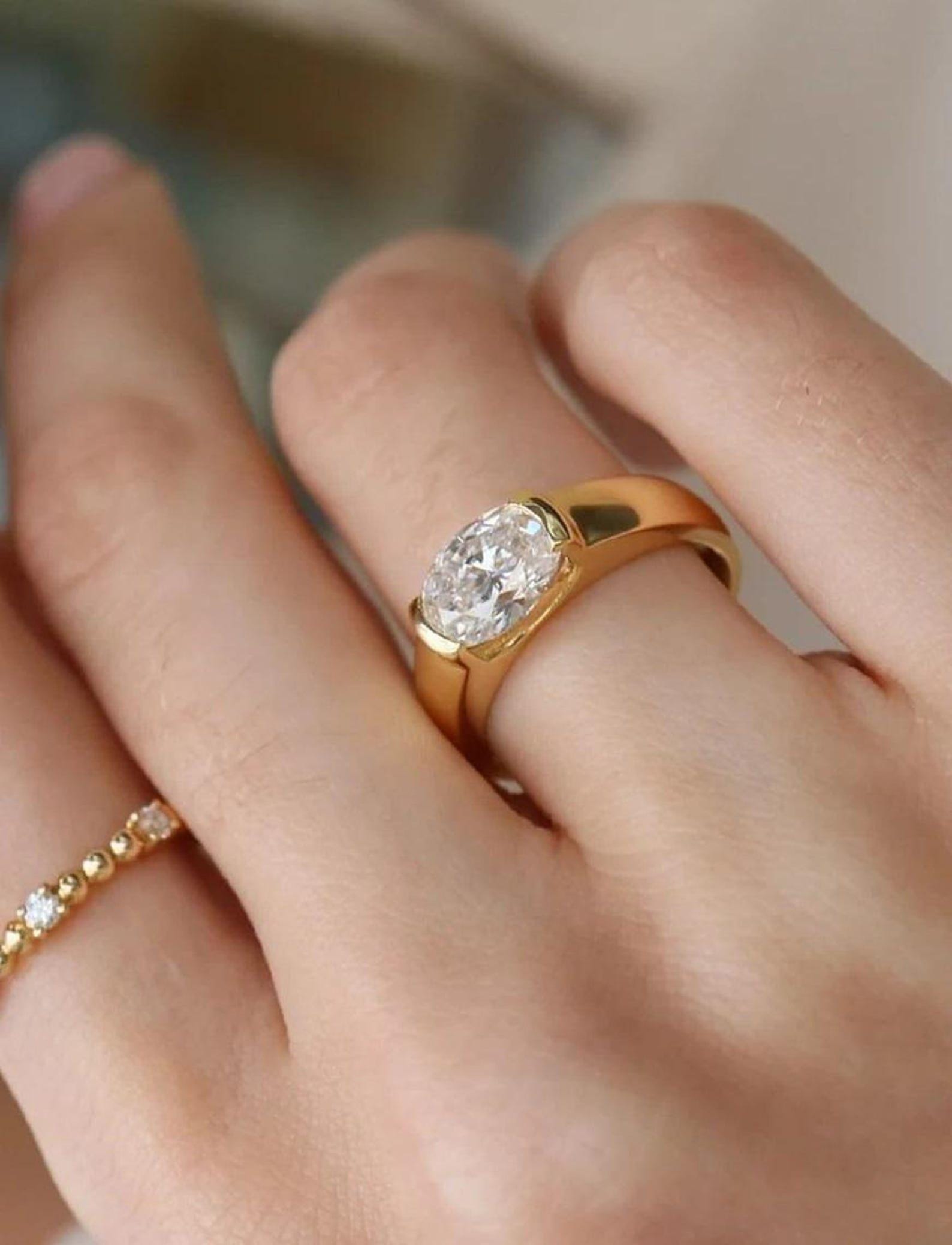 East-west Oval Cut Half Bezel Set Ring, 1.75 CT Oval Solitaire ...