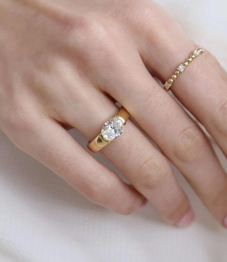 East-west Oval Cut Half Bezel Set Ring, 1.75 CT Oval Solitaire ...