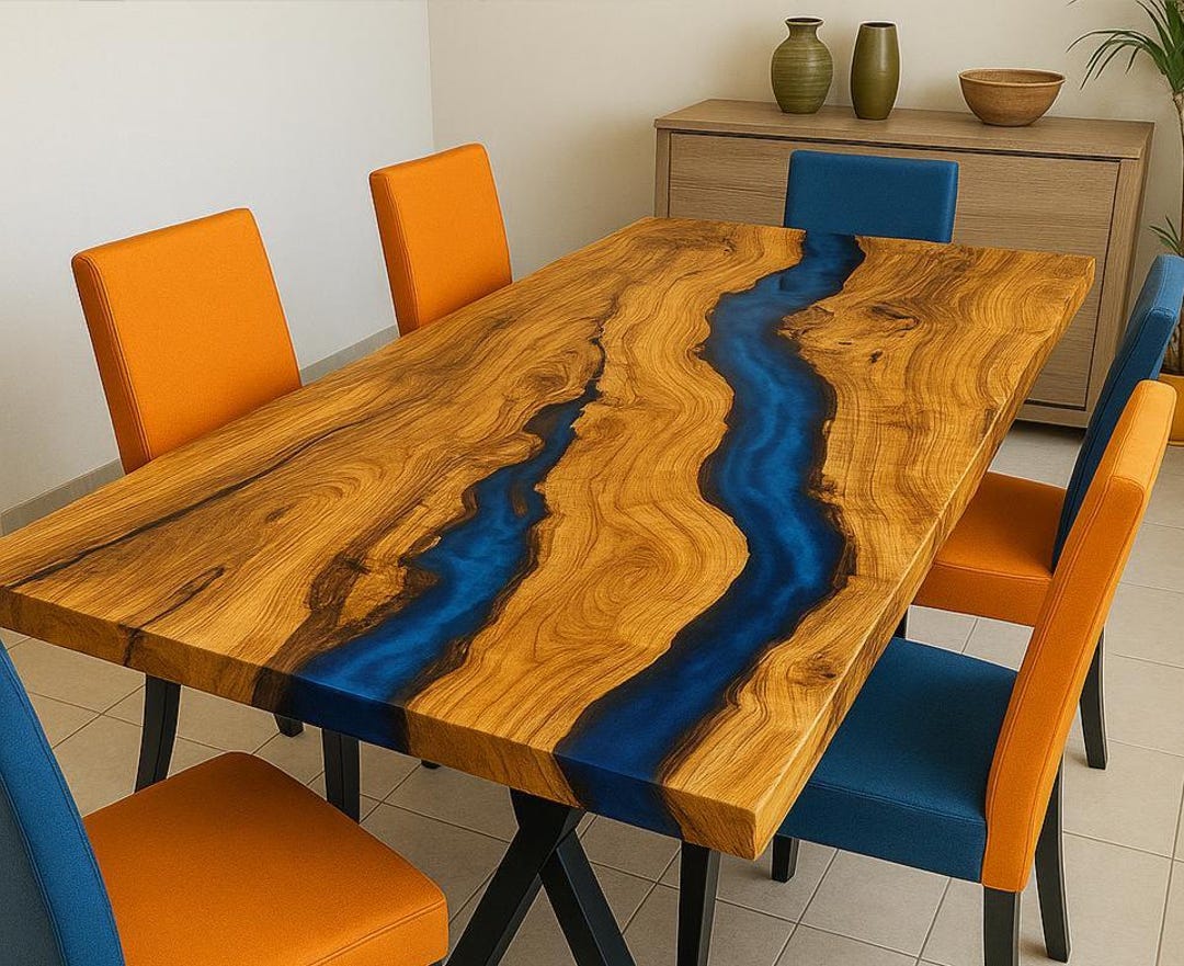 Epoxy Table Top – Blue Epoxy Dining Table | Custom Live Edge Wood ...