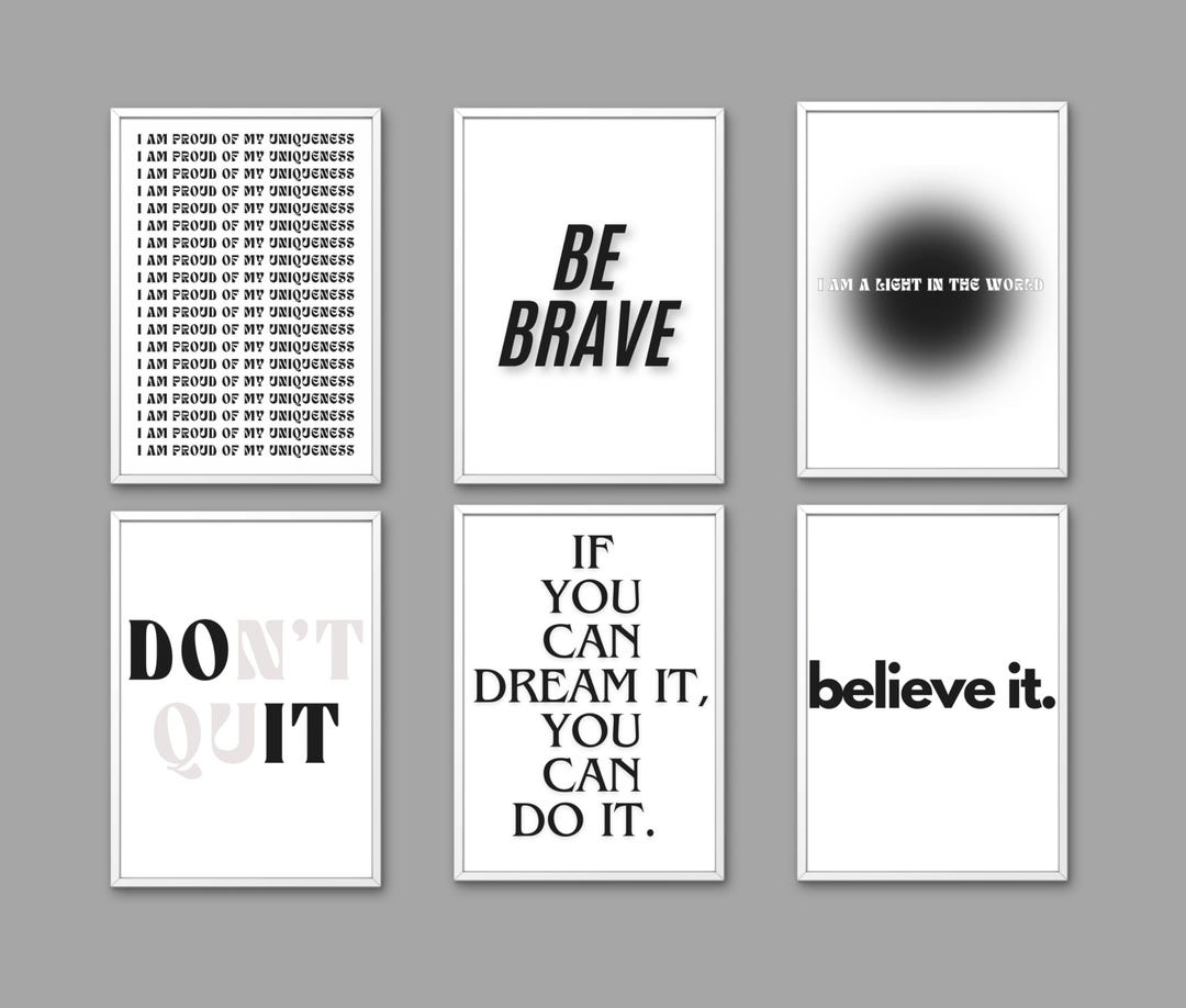 Set of 6 Minimalist Motivational Posters Black and White Wall Art - Etsy