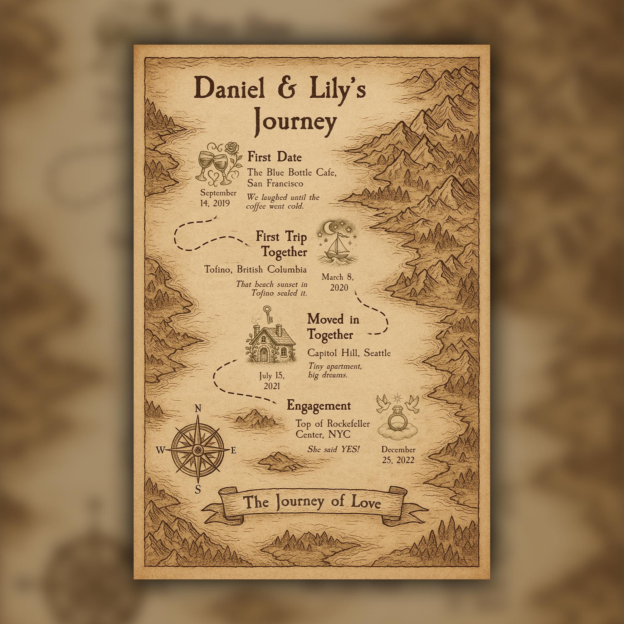 Custom Relationship Journey Map Poster – Personalized Fantasy Milestone ...