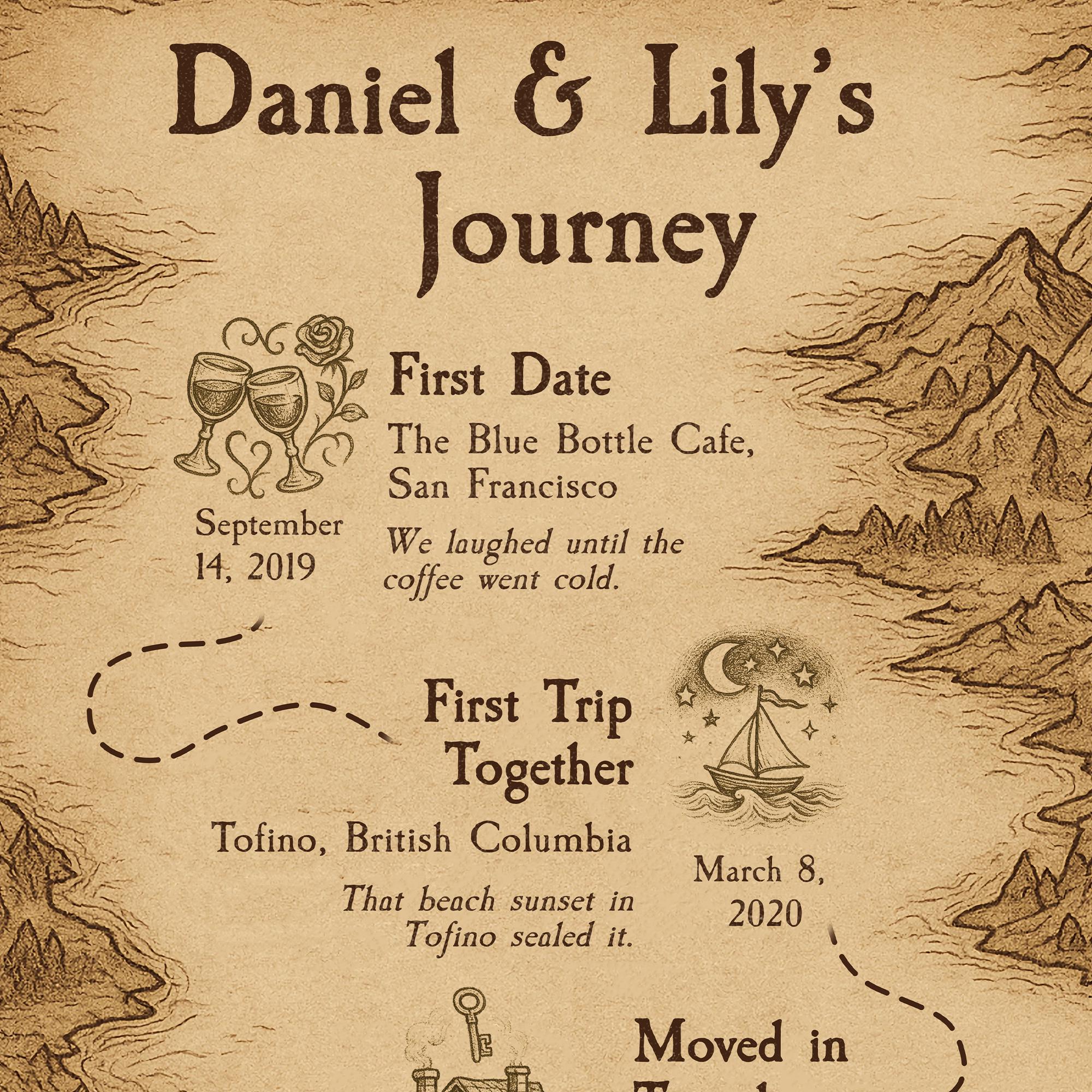Custom Relationship Journey Map Poster – Personalized Fantasy Milestone ...