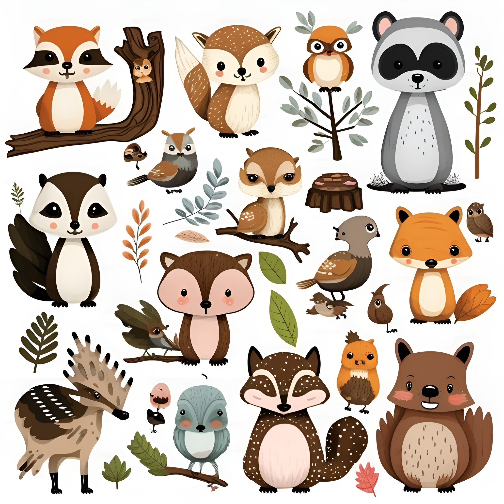 Cute Woodland Animals - Clip Art & Digital Paper Set - 50 PNG Images ...