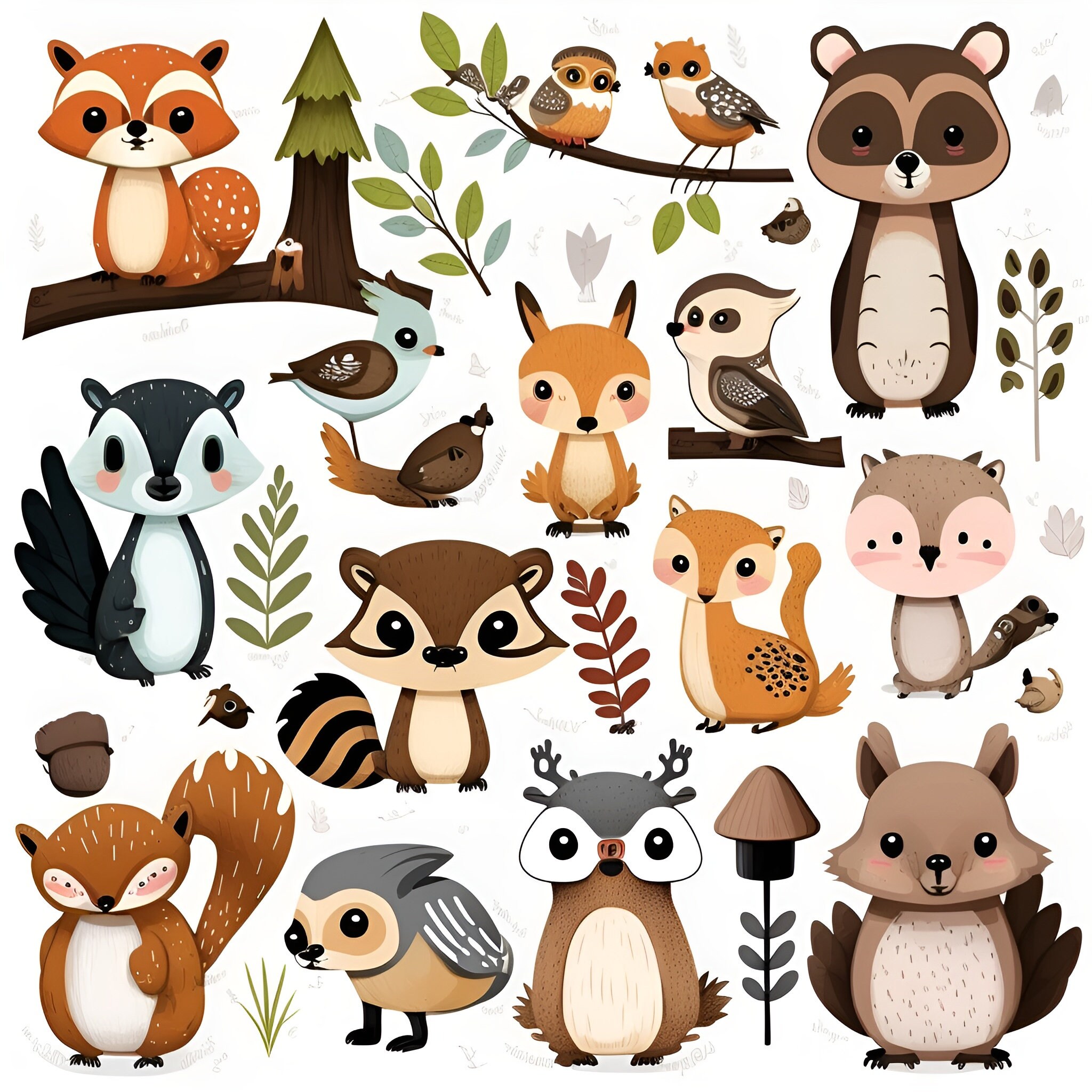 Cute Woodland Animals - Clip Art & Digital Paper Set - 50 PNG Images ...
