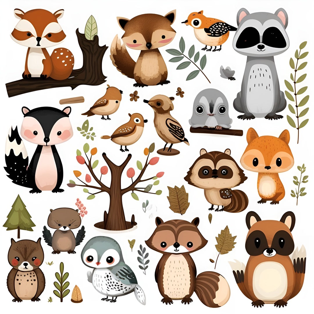 Cute Woodland Animals - Clip Art & Digital Paper Set - 50 PNG Images ...