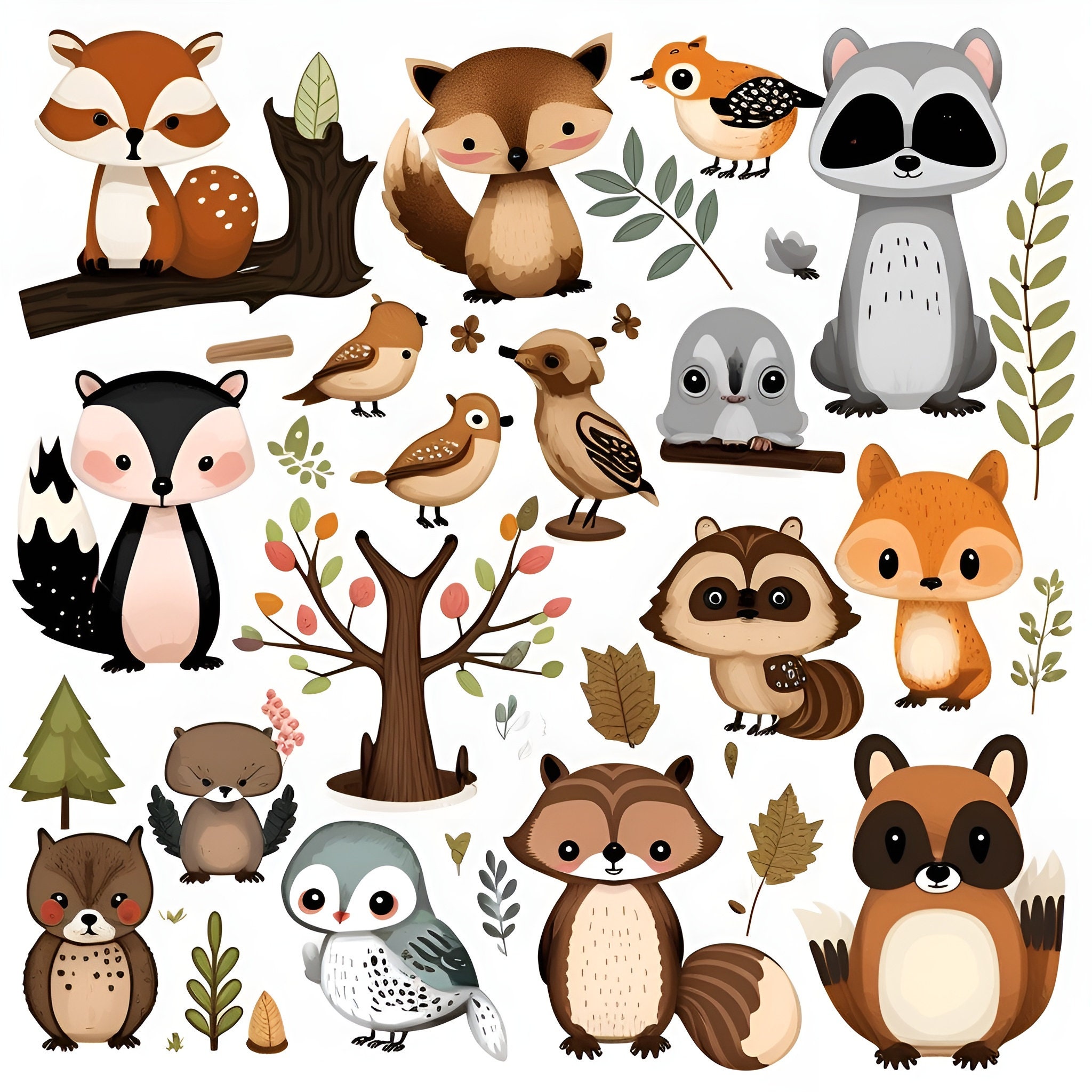 Cute Woodland Animals - Clip Art & Digital Paper Set - 50 PNG Images ...
