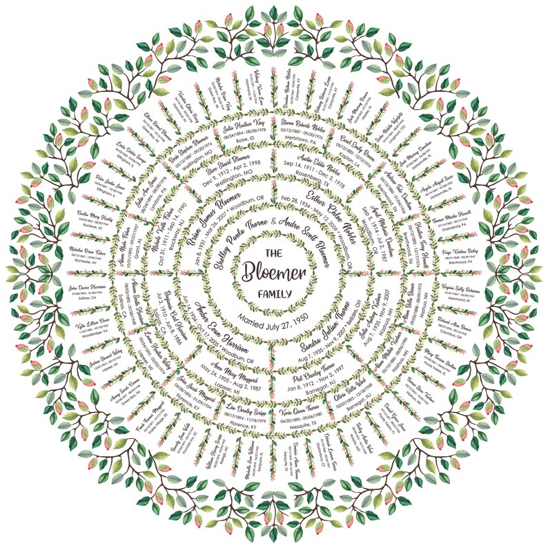 Family Tree Chart for 4 to 5 Generations. Round Tree With - Etsy Australia