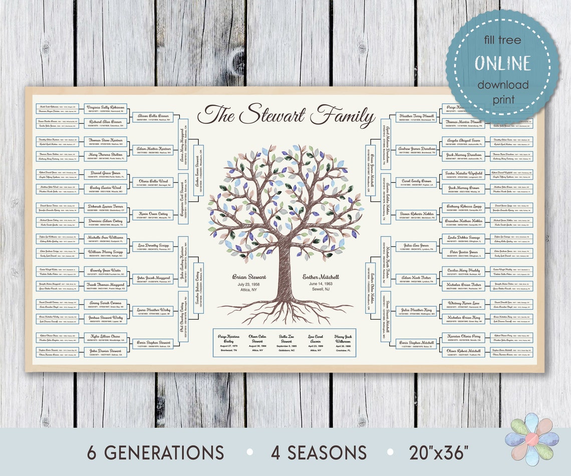 Family Tree Chart for 6 Generations. Tree With Roots Large Stivi Four ...