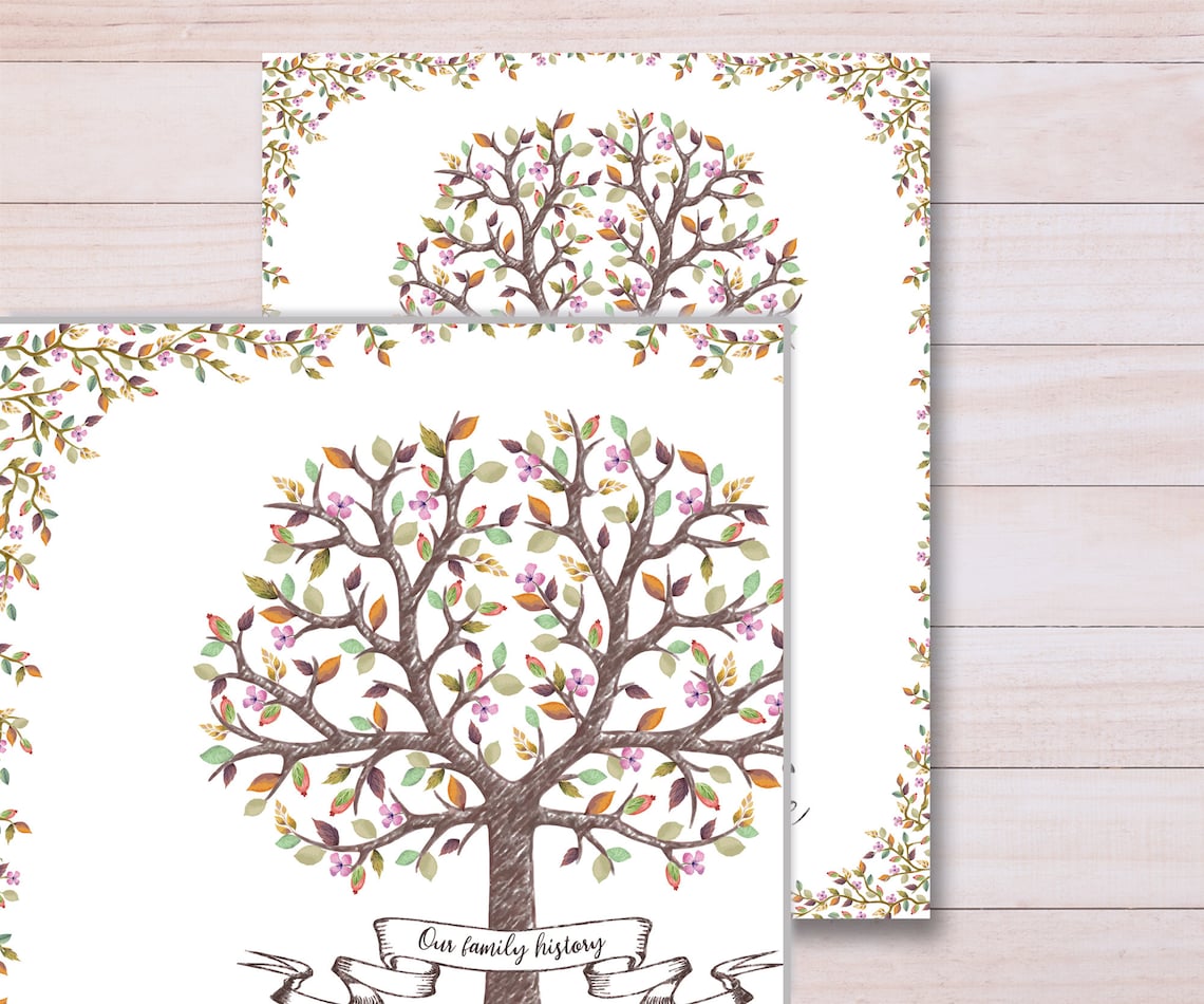 Family Tree Notebook Cover Page: Leafy Tree With Banner Our History ...
