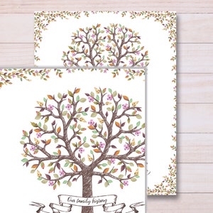 Family Tree Notebook Cover Page: Leafy Tree With Banner Our History ...