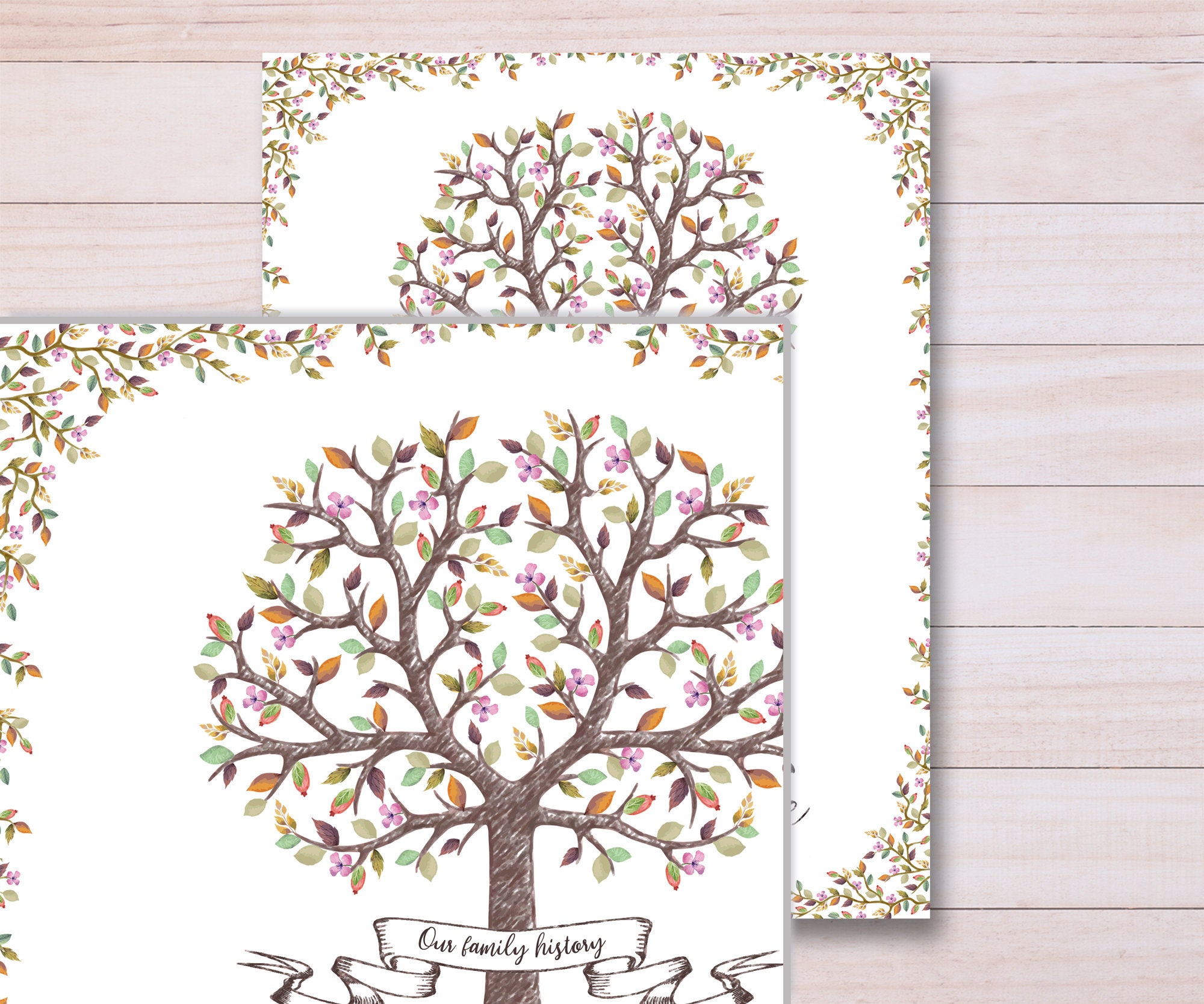 Family Tree Notebook Cover Page: Leafy Tree With Banner Our History ...