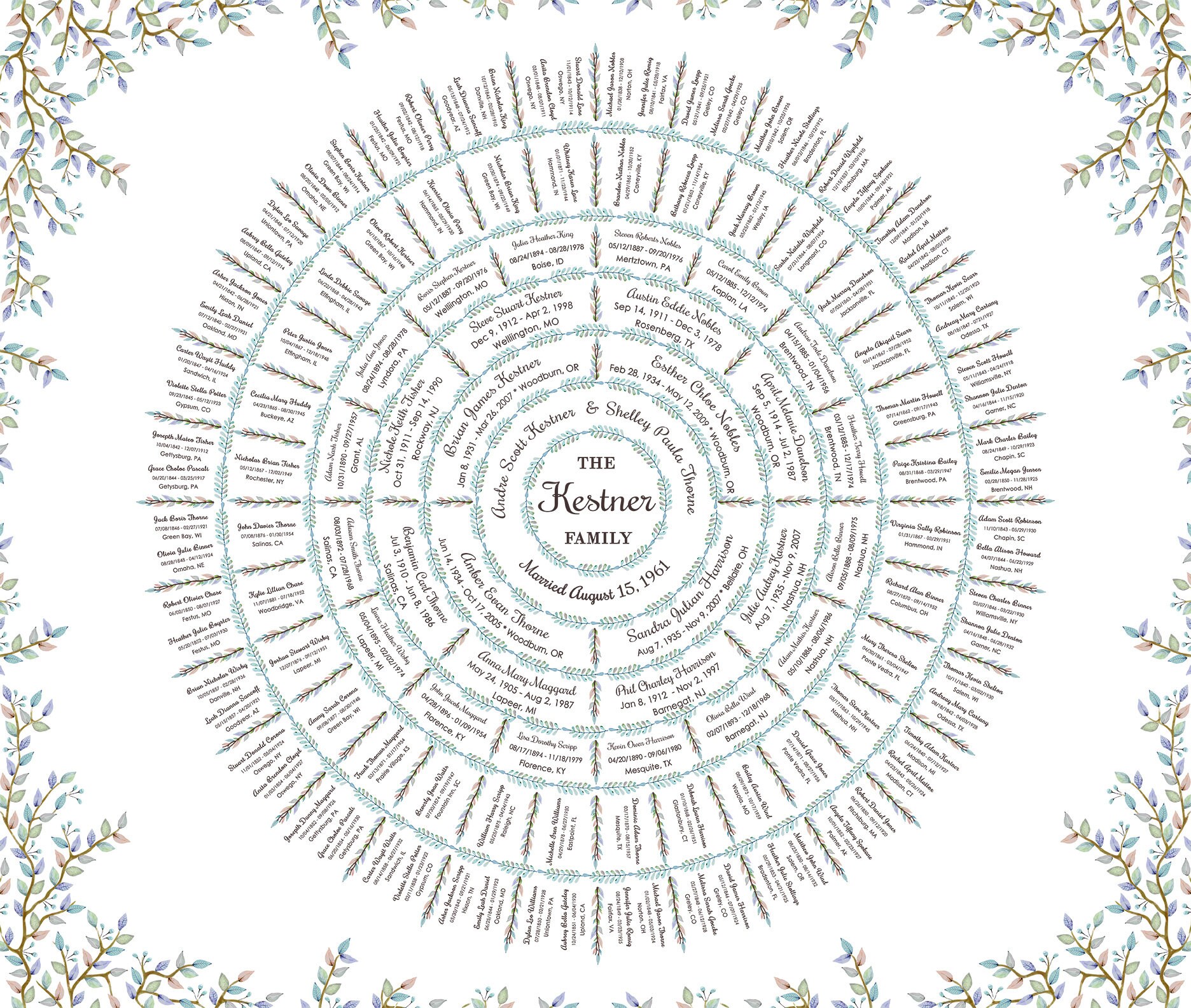 6 Generation Family Tree: Chart With Leafy Corners Ornament Kesti ...