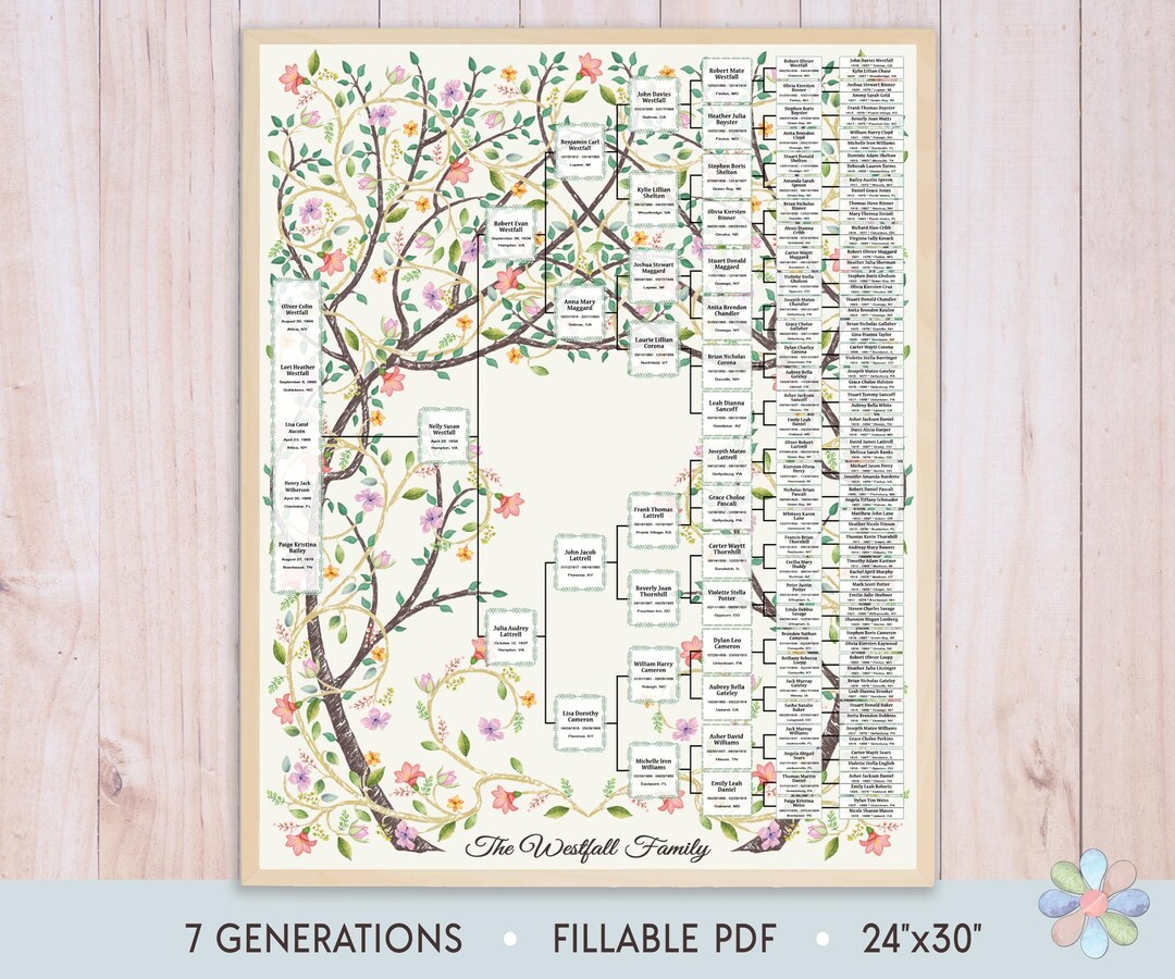 Family Tree Template for 7 Generations. Two Branched Intertwining Trees ...