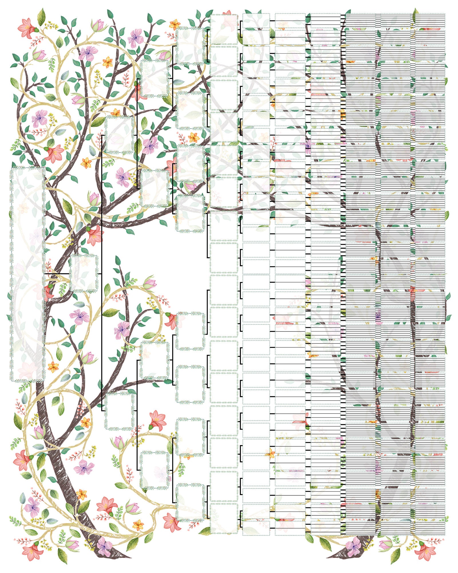 Family Tree Watercolor 10 Generations. Two Branched Intertwining Trees ...