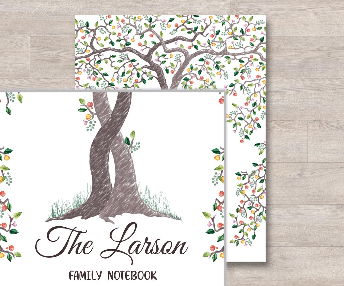 Family Tree Notebook Cover Page: Two Intertwining Leafy Branched Tree ...