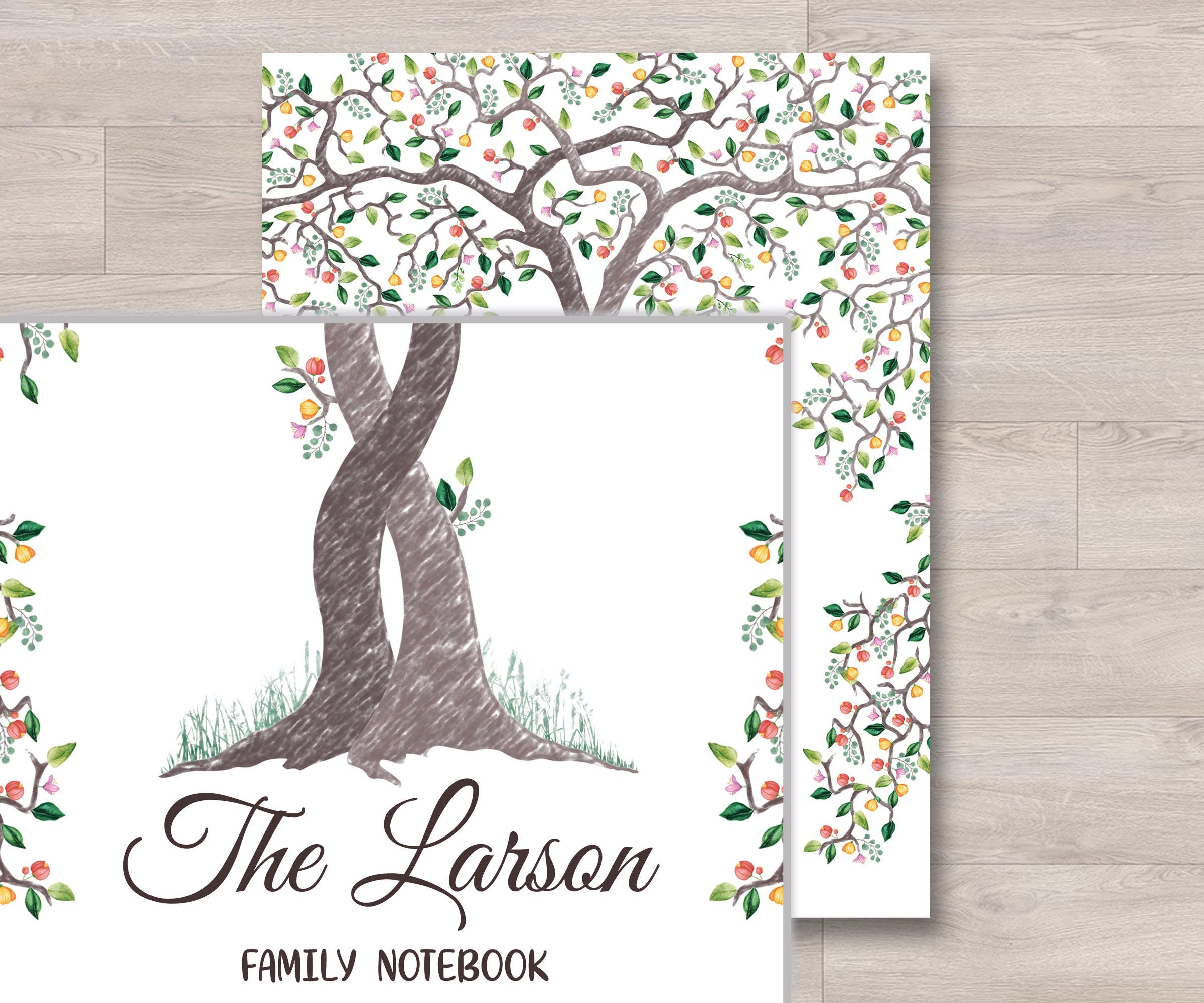 Family Tree Notebook Cover Page: Two Intertwining Leafy Branched Tree ...