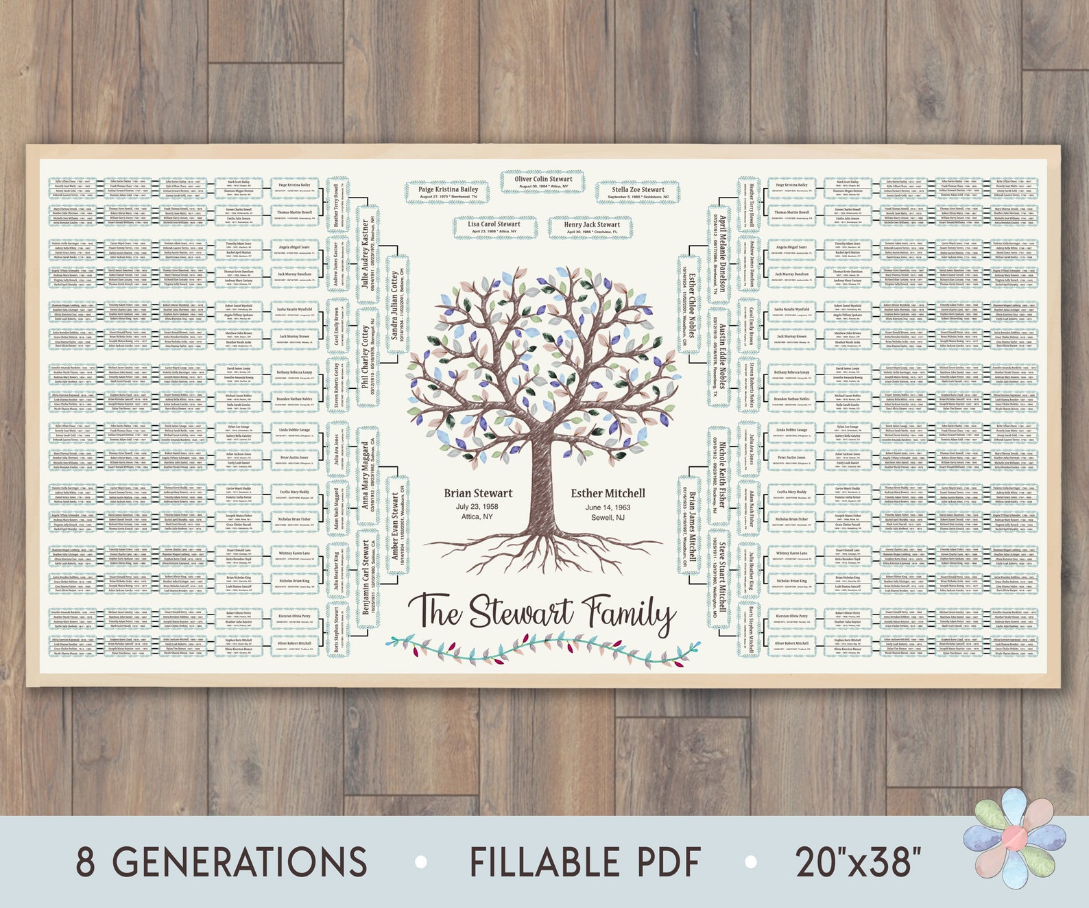 Family Tree Template for 8 Generations. Tree With Roots Large Winter ...