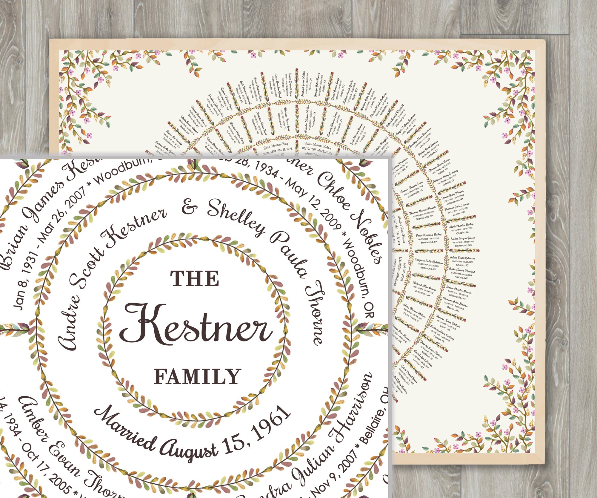 6 Generation Family Tree: Chart With Leafy Corners Ornament Kesti ...