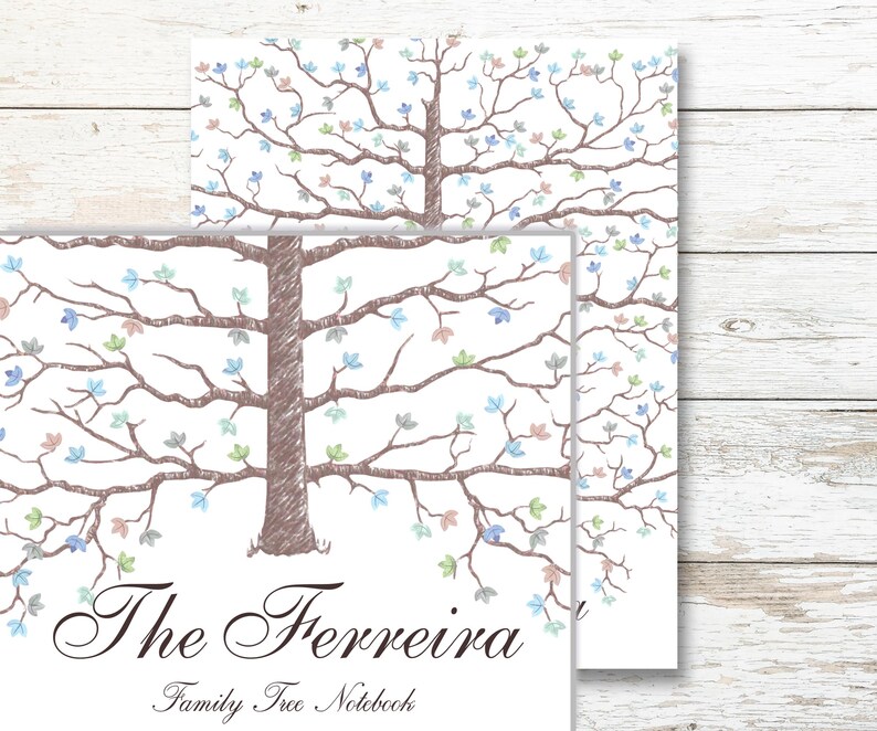 Family Tree Notebook Cover Page: Branched Leafy Winter Tree Ferri ...