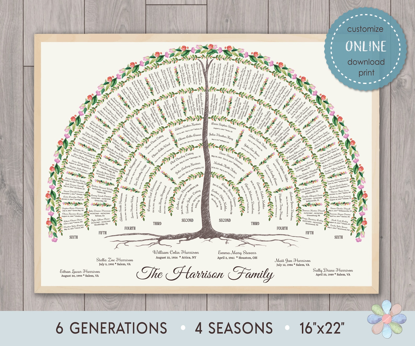 Family Tree Chart for 6 Generations. Tree With Roots Harri - Etsy UK