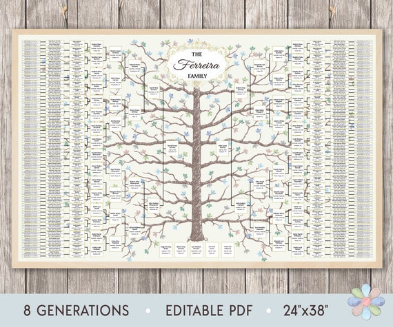 Family Tree Template for 8 Generations. Branched Tree Winter - Etsy