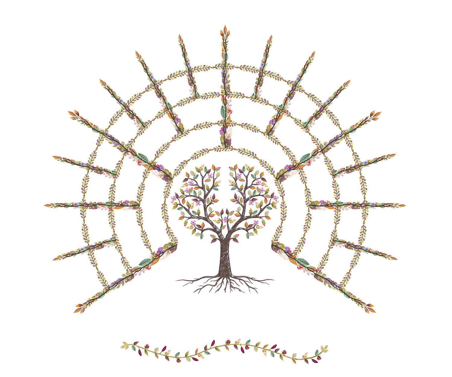 5 Generations Watercolor Family Tree: Tree With Roots Andi Blank Chart ...