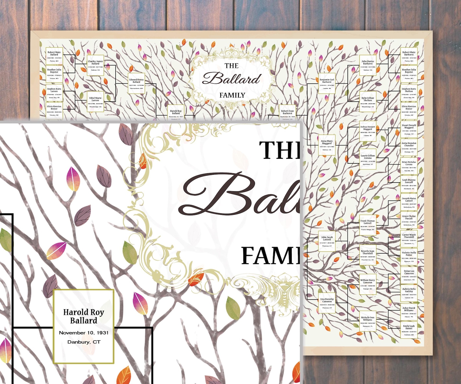Family Tree Template for 5 Generations. Couple Old Leafy Branched Trees ...