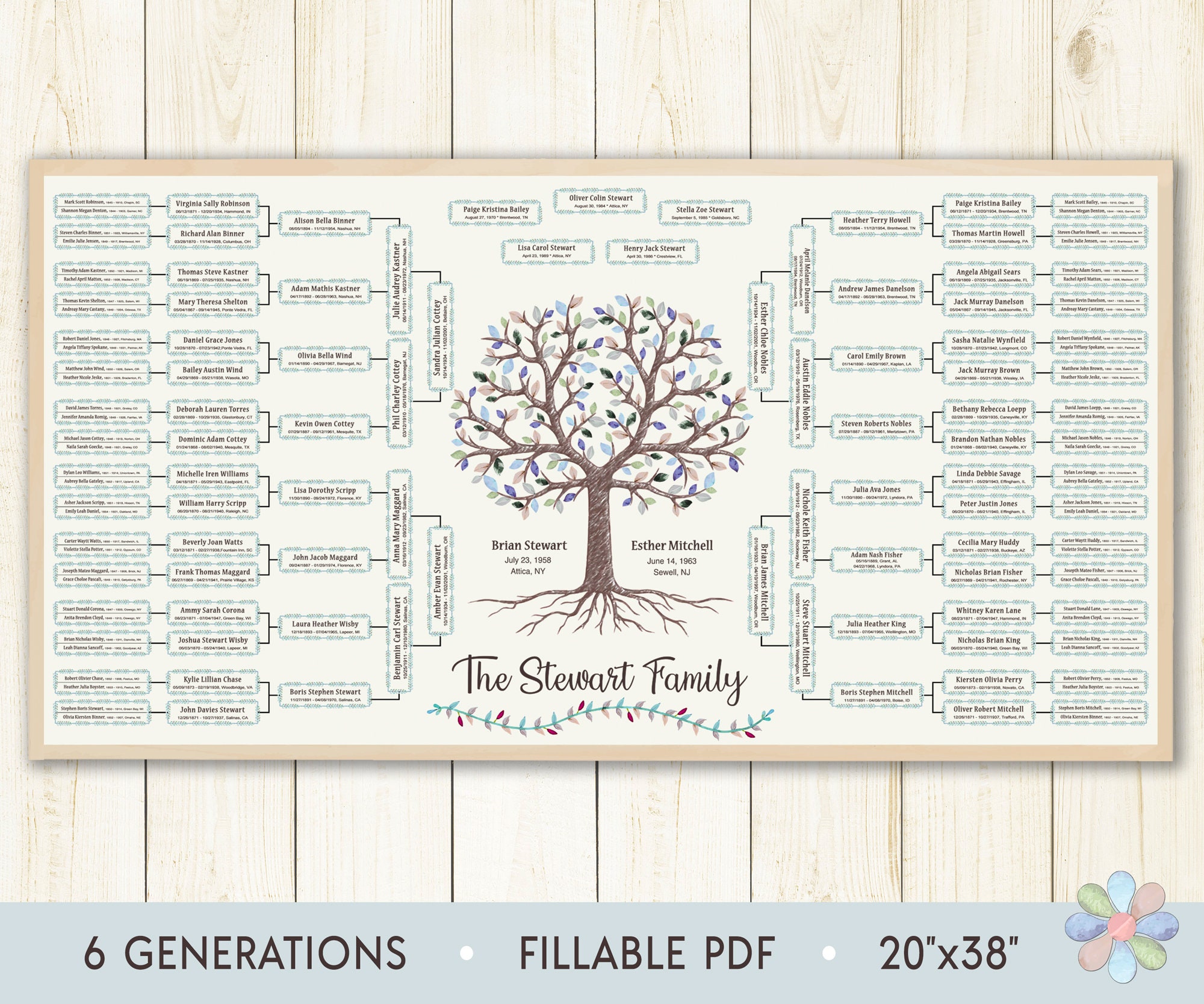 Family Tree Template for 6 Generations. Tree With Roots Large Winter ...
