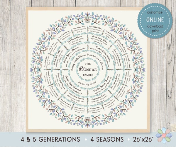 6 Generation Family Tree Template 11x14inch PDF File Instant - Etsy Canada