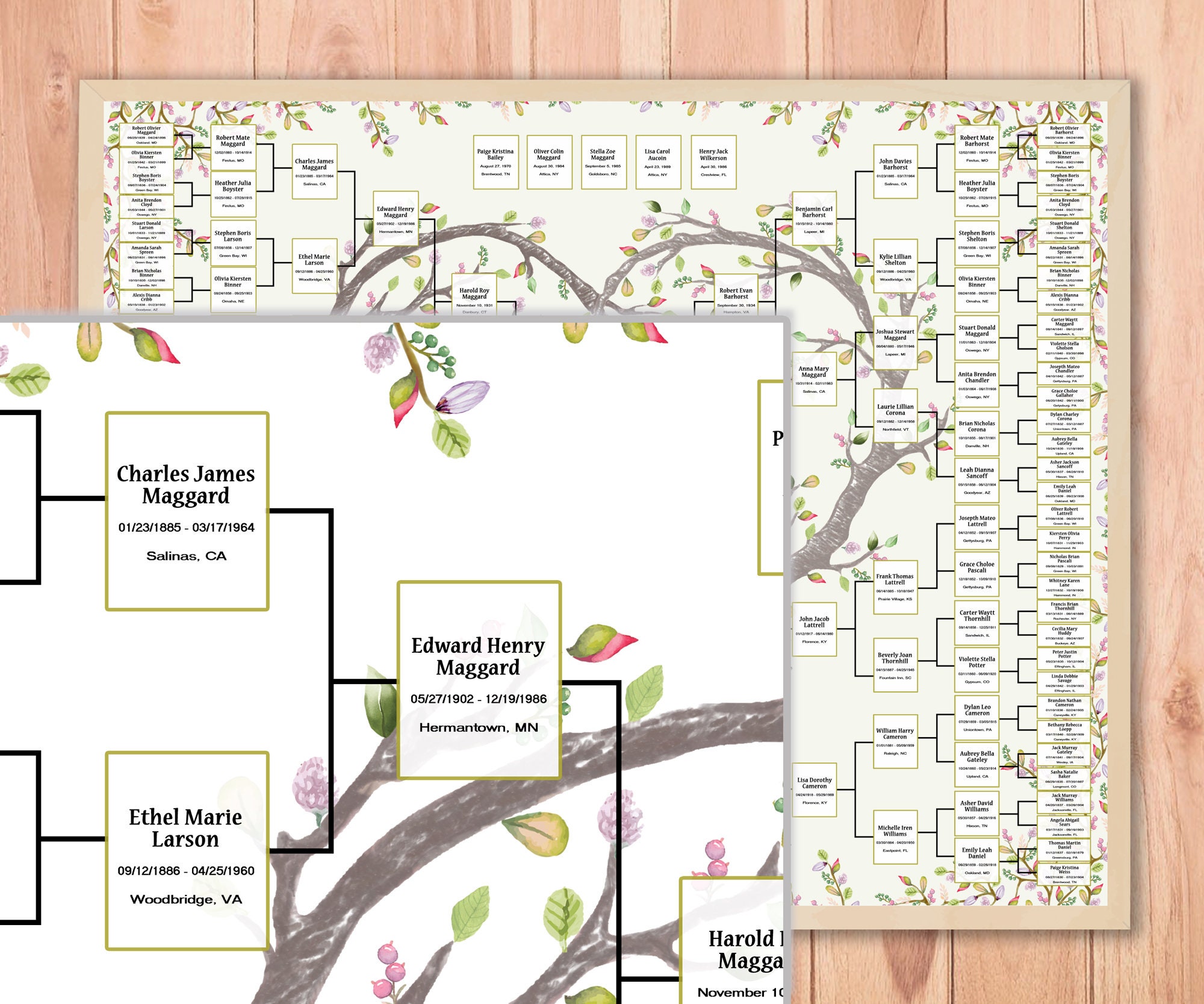 Family Tree Template for 6 Generations. Two Intertwining Heart Trees ...