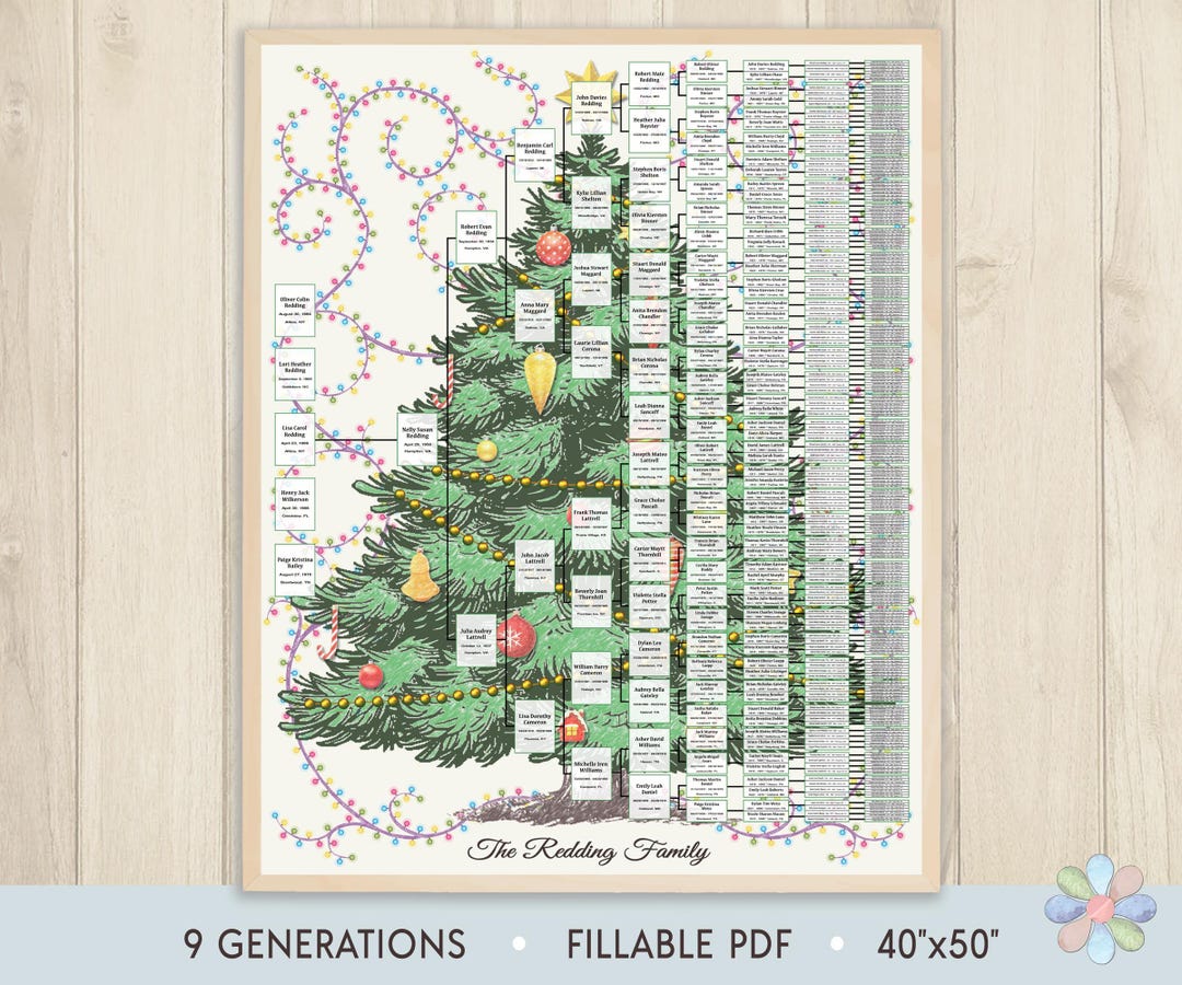 9 Generations Family Tree Template: Evergreen Tree With Lights Reddi ...