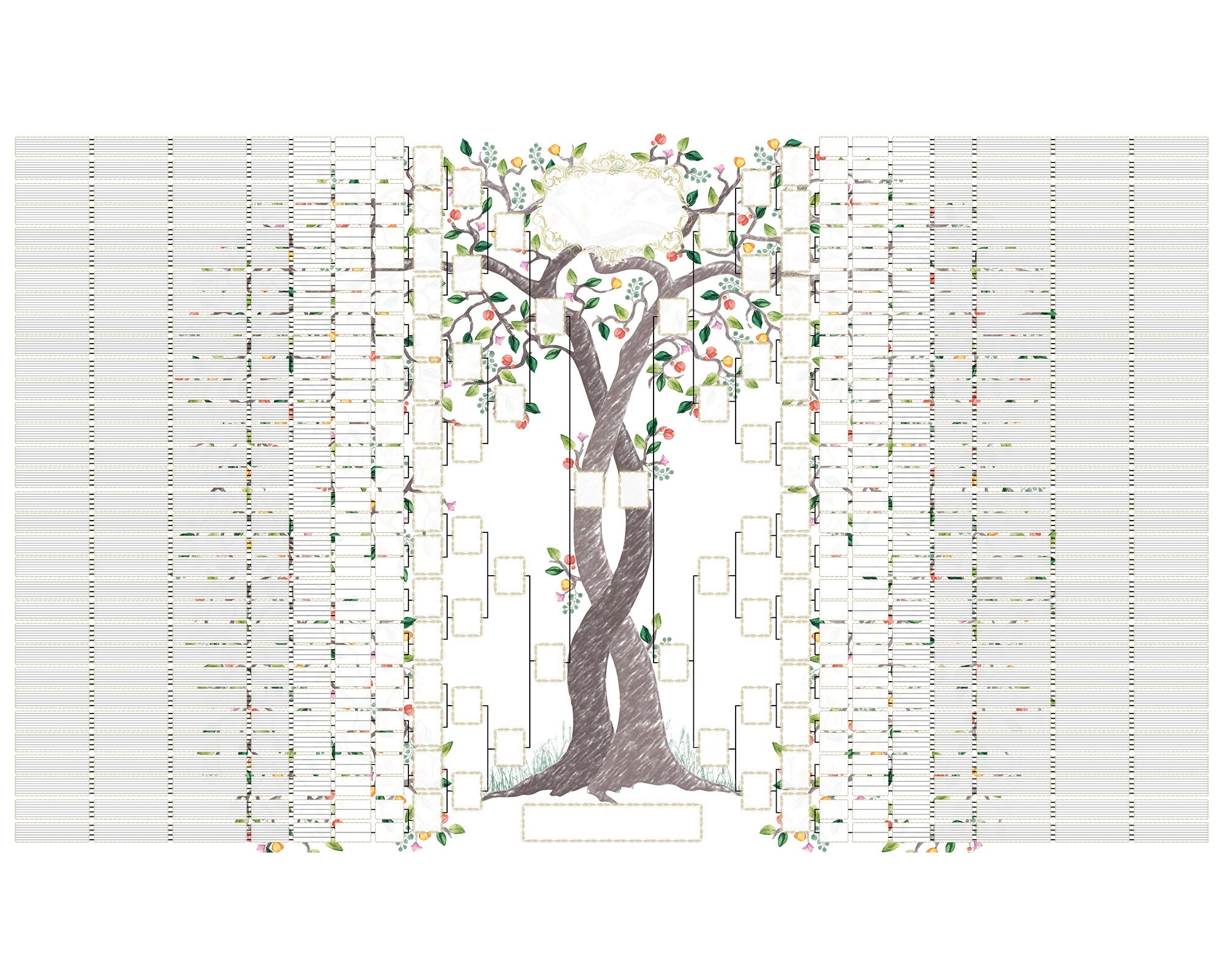 Family Tree Watercolor 11 Generations. Two Intertwining Summer Trees ...