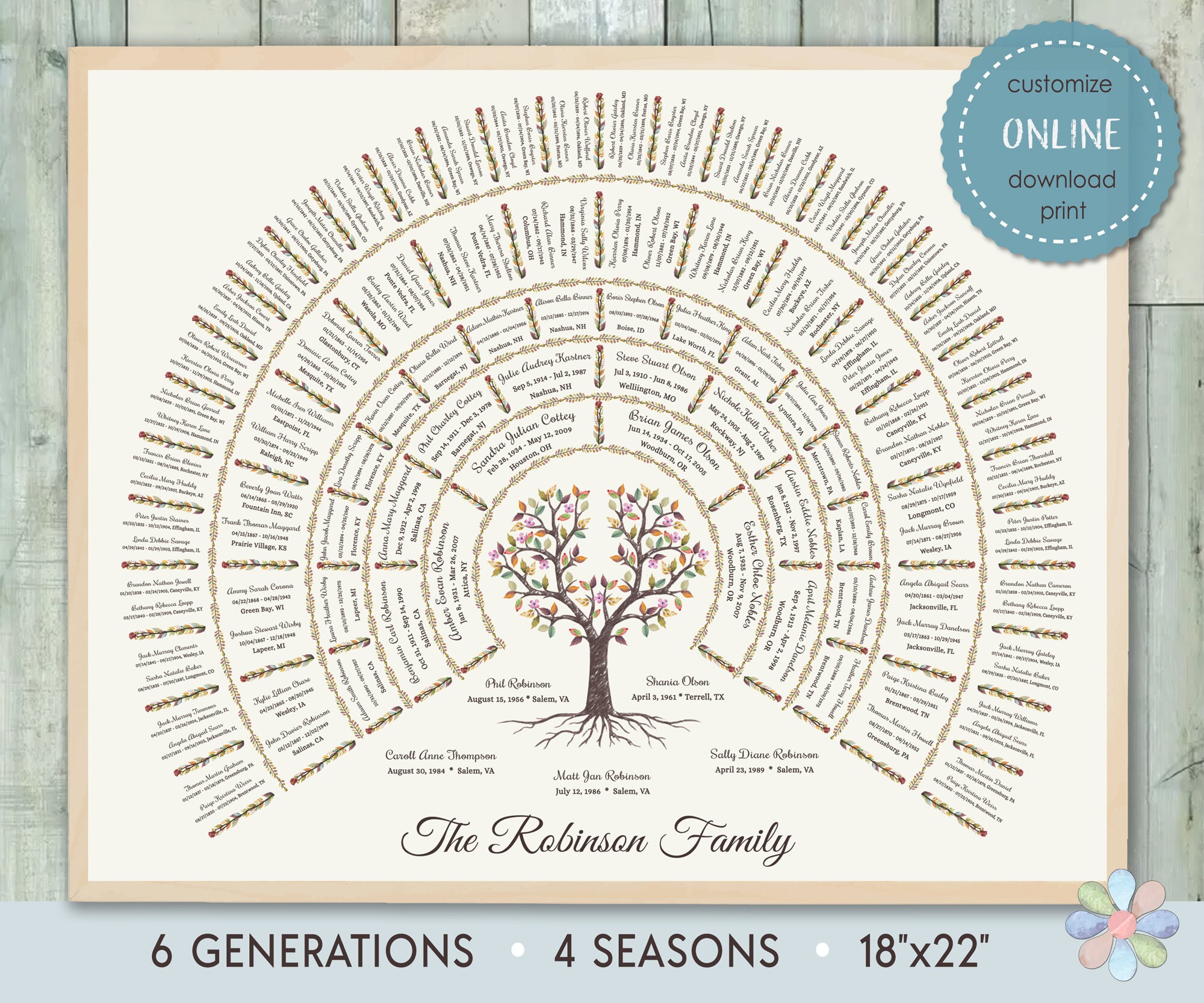Family Tree Chart for 6 Generations. Tree With Roots Robi - Etsy