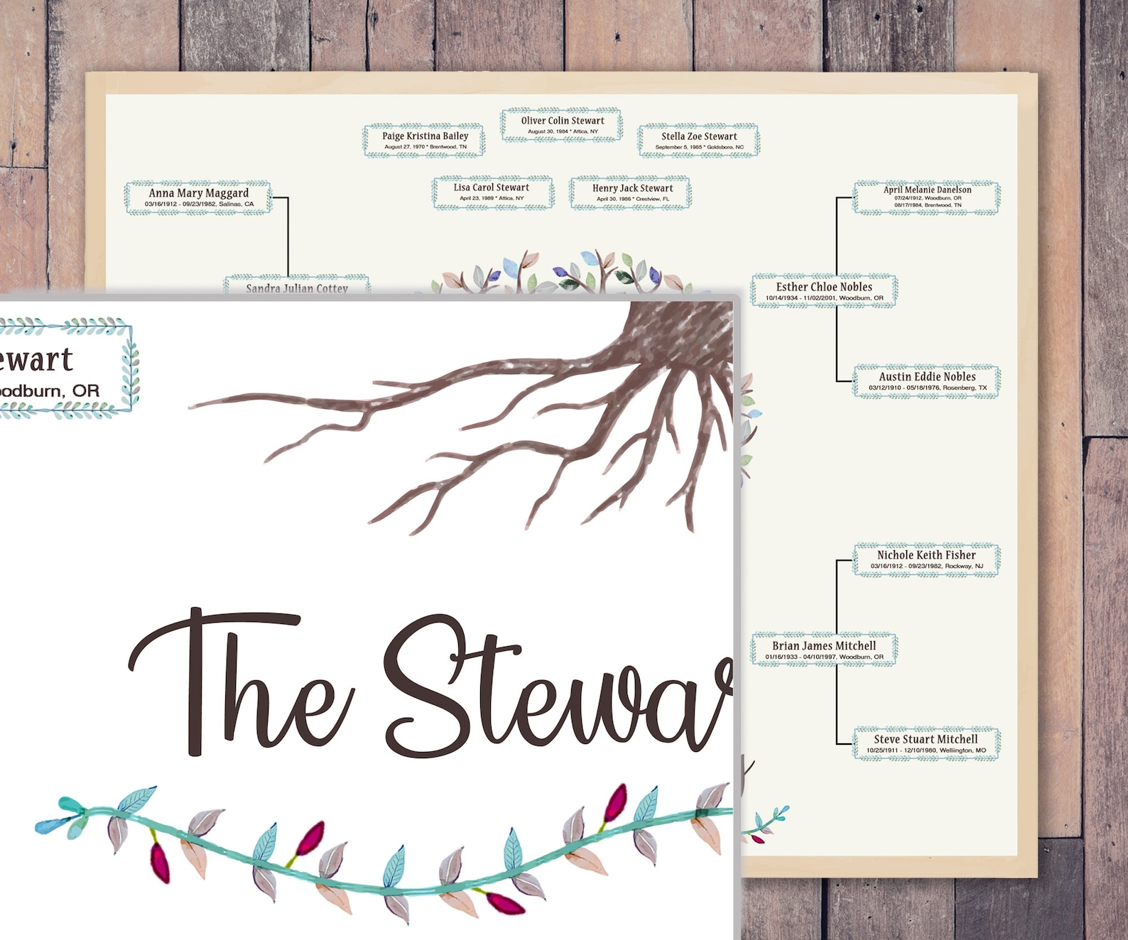 3 Generations Family Tree Template: Large Winter Tree With Roots ...