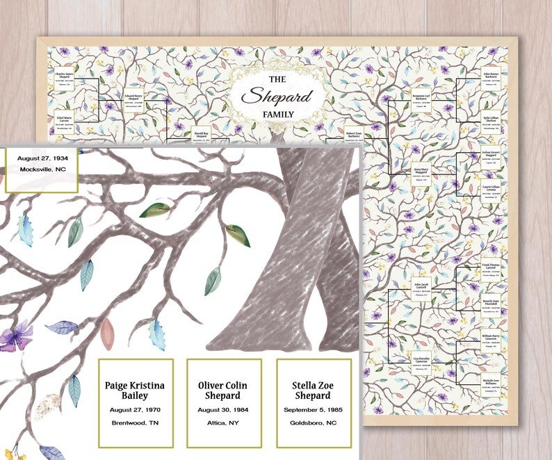 Family Tree Template for 4 Generations. Two Intertwining Leafy Winter ...