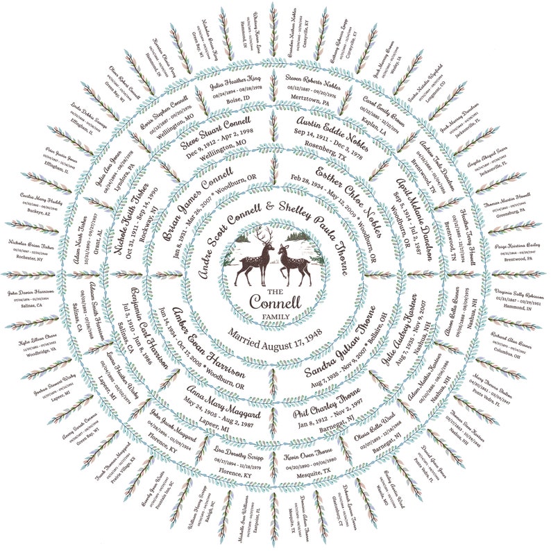 Family Tree Chart for 4 to 5 Generations. Round Tree With - Etsy