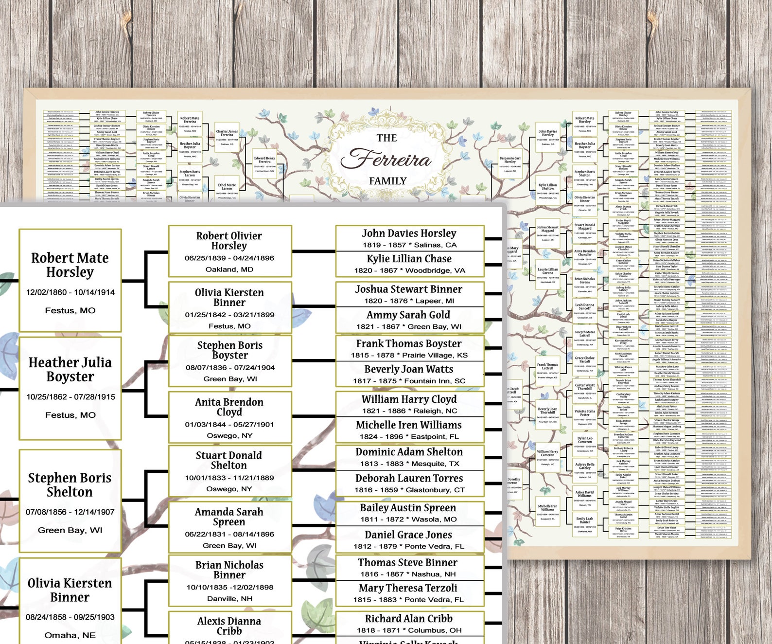 Family Tree Template for 8 Generations. Branched Tree Winter Ferri ...
