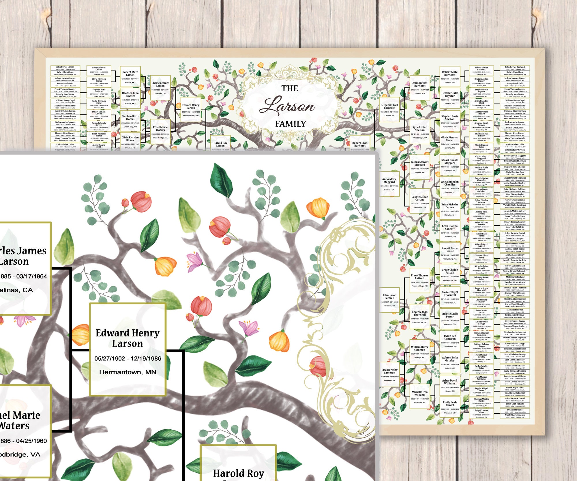 Family Tree Template for 7 Generations. Two Intertwining Summer Trees ...