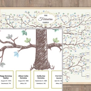 Family Tree Template for 4 Generations. Branched Tree Winter Ferri ...