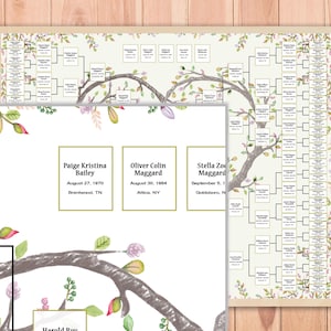 Family Tree Template for 6 Generations. Two Intertwining Heart Trees ...