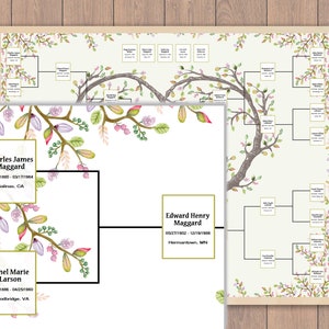Family Tree Template for 4 Generations. Two Intertwining Heart Trees ...