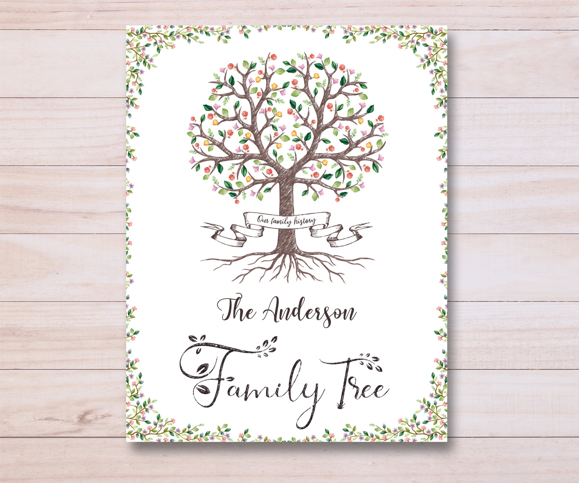 Family Tree Notebook Cover Page: Leafy Tree With Banner Our History ...