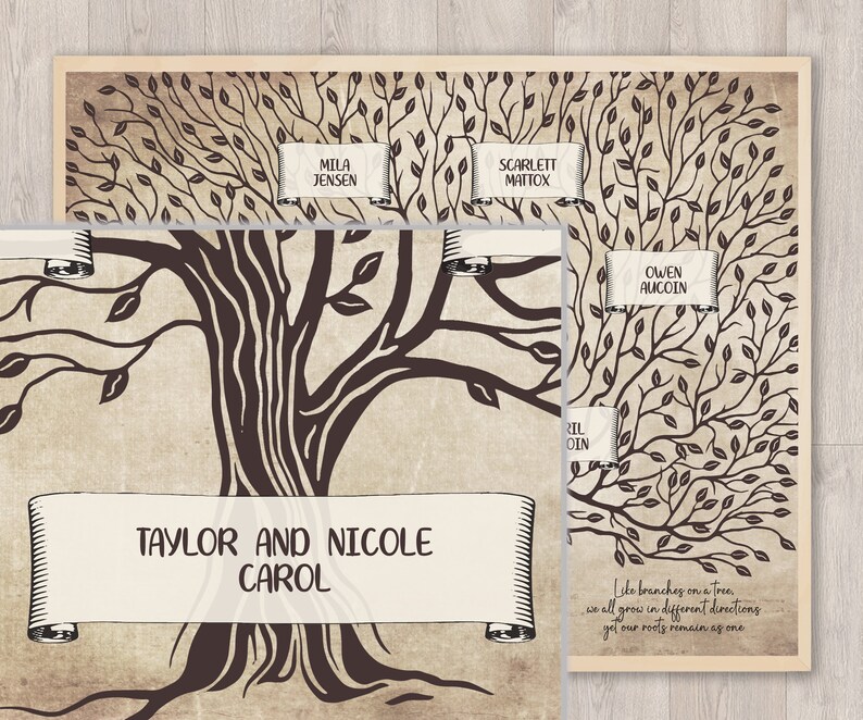 Family Tree Template for 3 Generations. Old Branched Leafy Genealogy ...