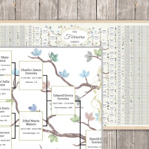 Family Tree Template for 9 Generations. Branched Tree Winter Ferri ...